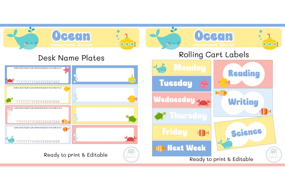 Ocean Pastel Classroom Decor Bundle Under the Sea Theme Decorations ...