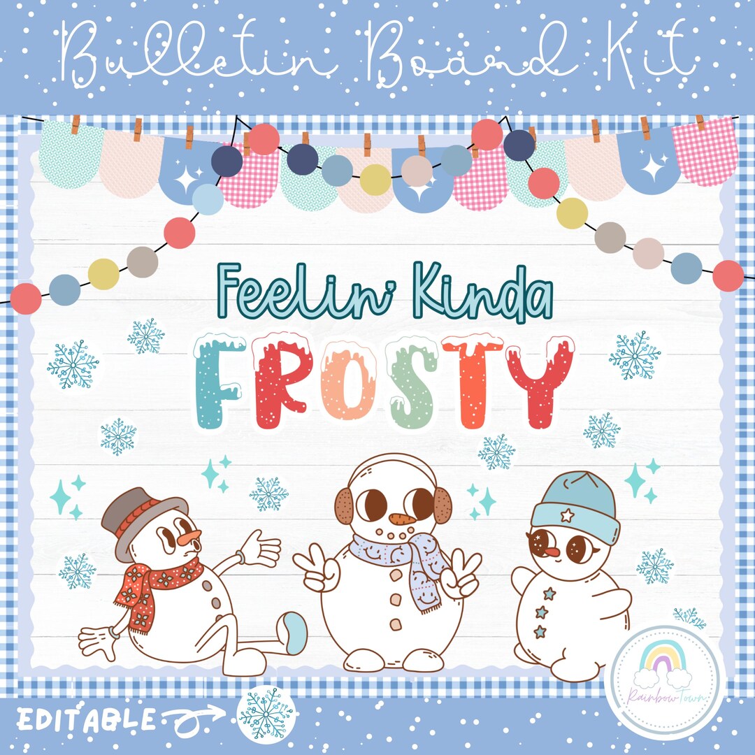 Winter Bulletin Board Kit | Groovy Snowman Classroom Decor | Snowflake ...
