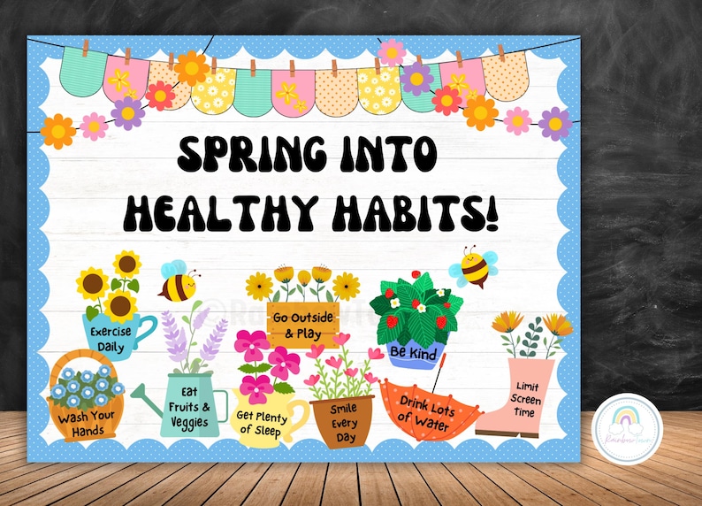 Spring Bulletin Board Kit Healthy Habits Flower Classroom Door Decor ...