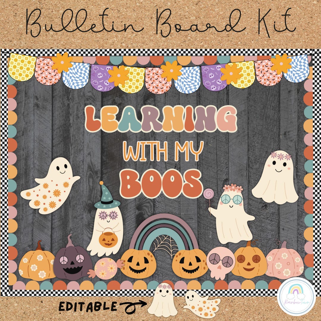 Retro Halloween Bulletin Board Kit or Door Decor | Cute Ghost Classroom ...