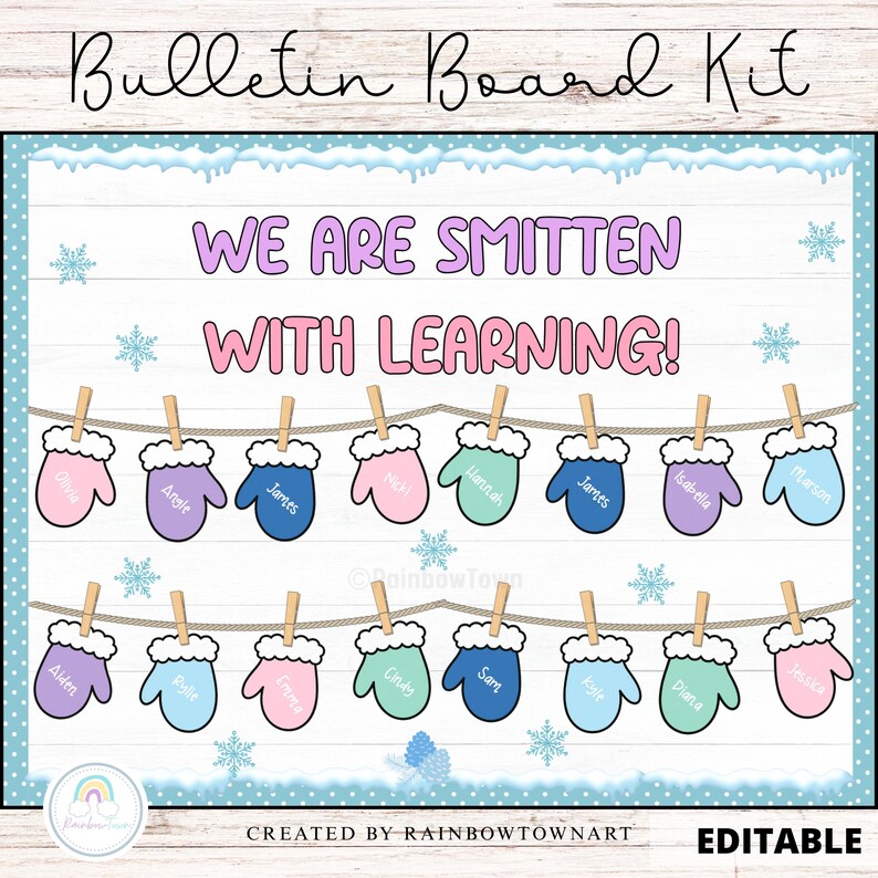 Winter Bulletin Board Kit Mitten Classroom Decorations Editable ...