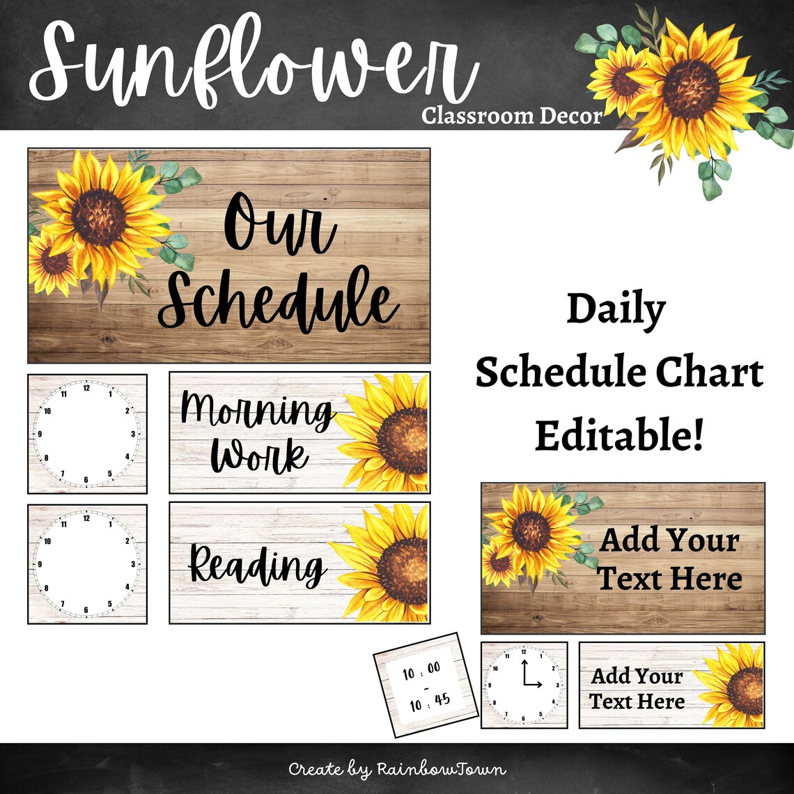 Sunflower Farmhouse Classroom Decor BUNDLE Editable - Etsy