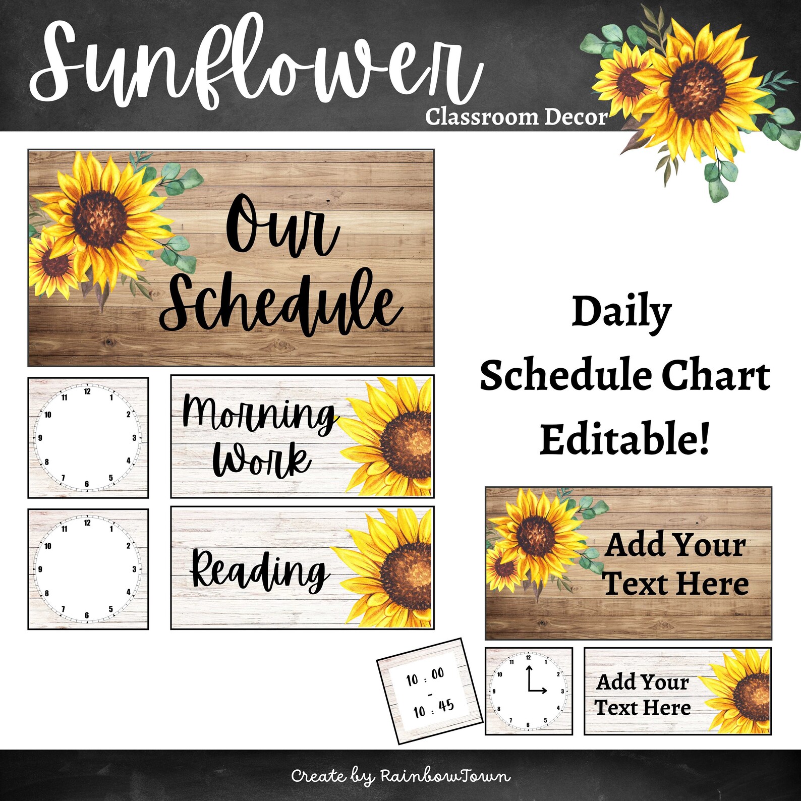 Sunflower Farmhouse Classroom Decor BUNDLE Editable - Etsy
