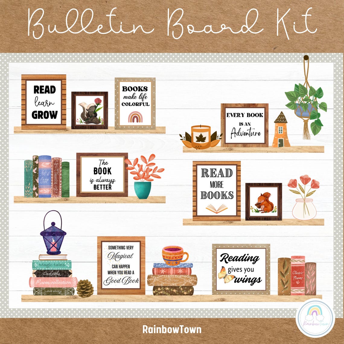Fall Bulletin Board Kit Bookshelf Autumn Classroom Decorations ...