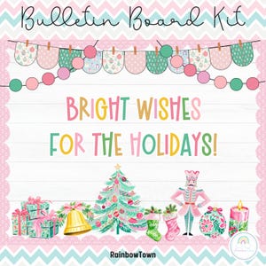 Christmas Bulletin Board Kit Preppy Pink Christmas Classroom Decor ...