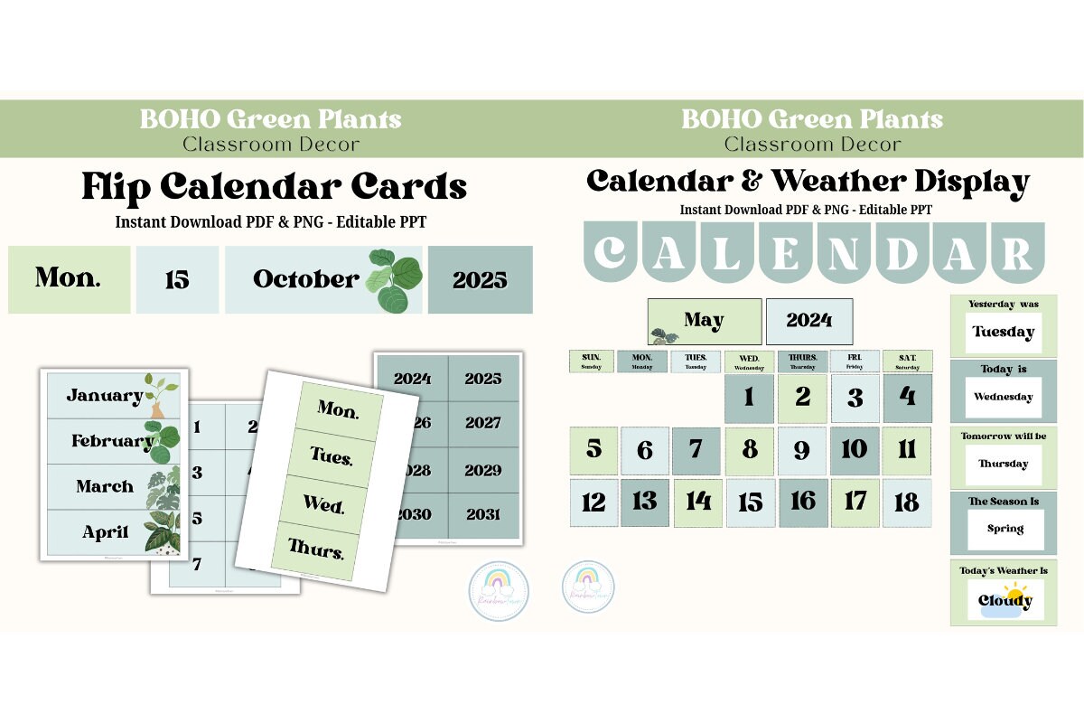 Boho Green Plant Classroom Decor Bundle Neutral Calm Classroom Theme ...