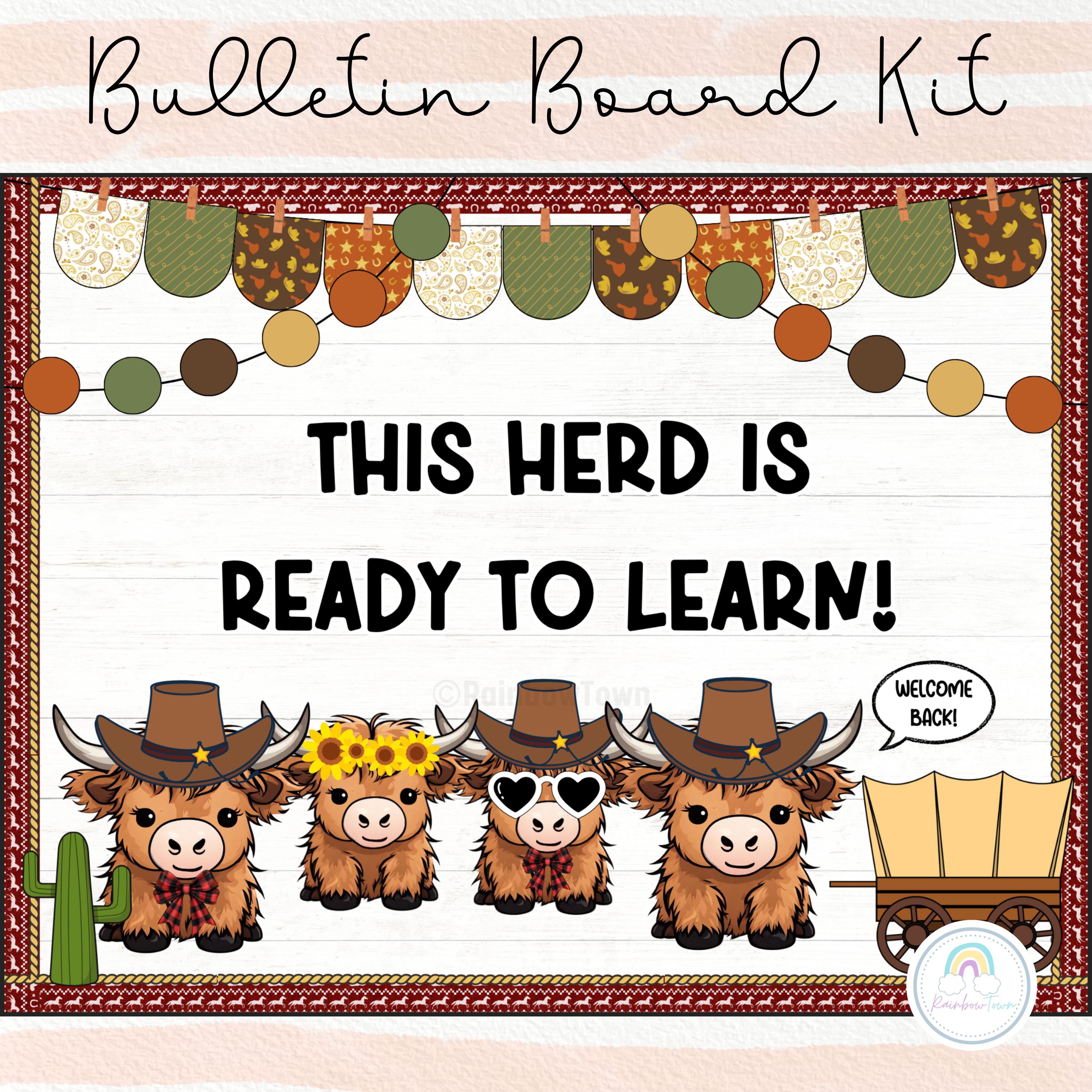 Back to School Bulletin Board Kit Western Cowboy Highland Cow Classroom ...