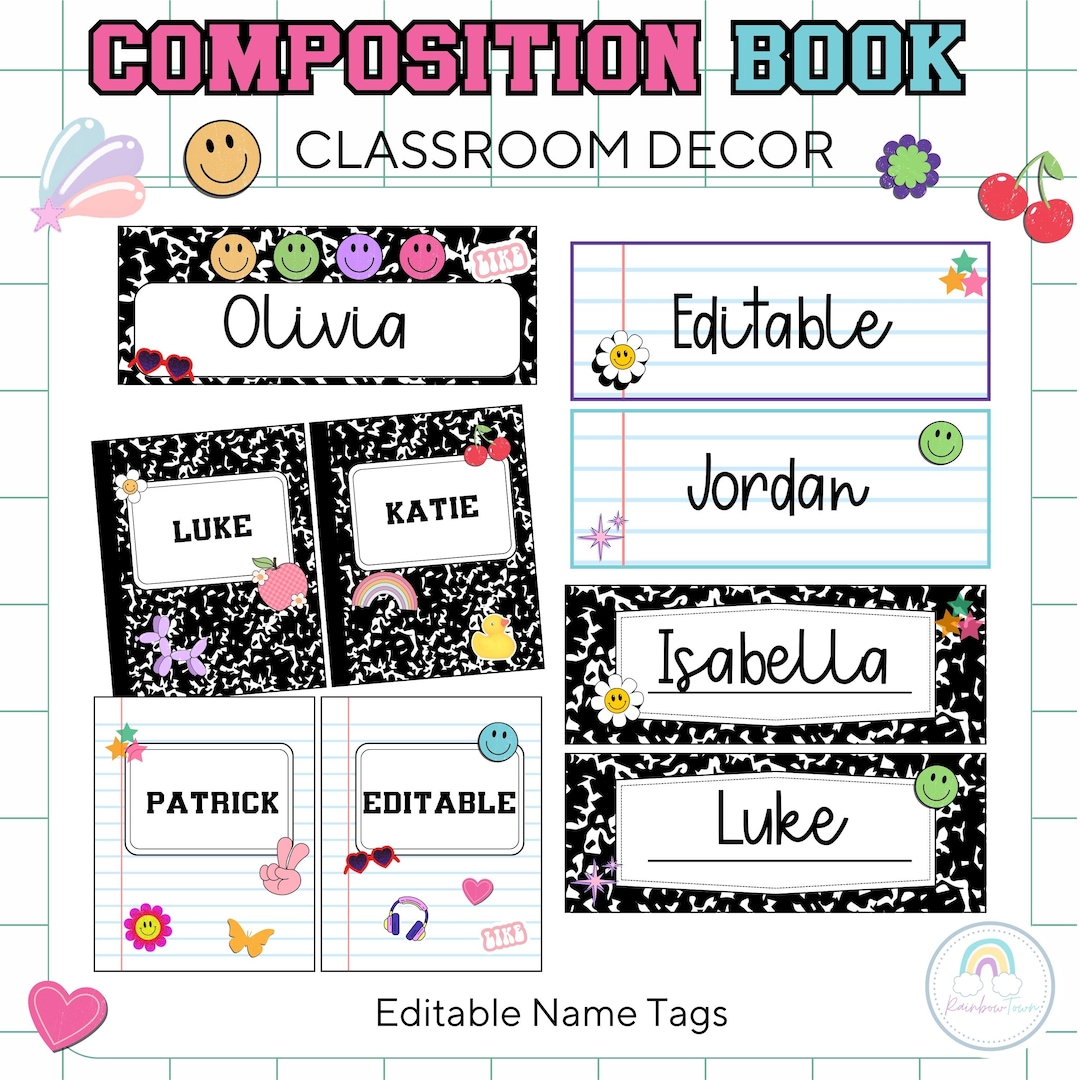 Composition Book Student Name Plates: Retro Classroom Decor (PPT File ...