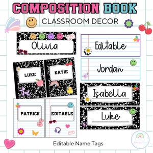 Composition Book Student Name Plates: Retro Classroom Decor (PPT File ...