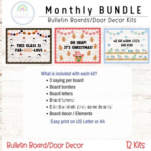 BUNDLE Monthly Bulletin Board Classroom Door Decor Year Long Bundle ...