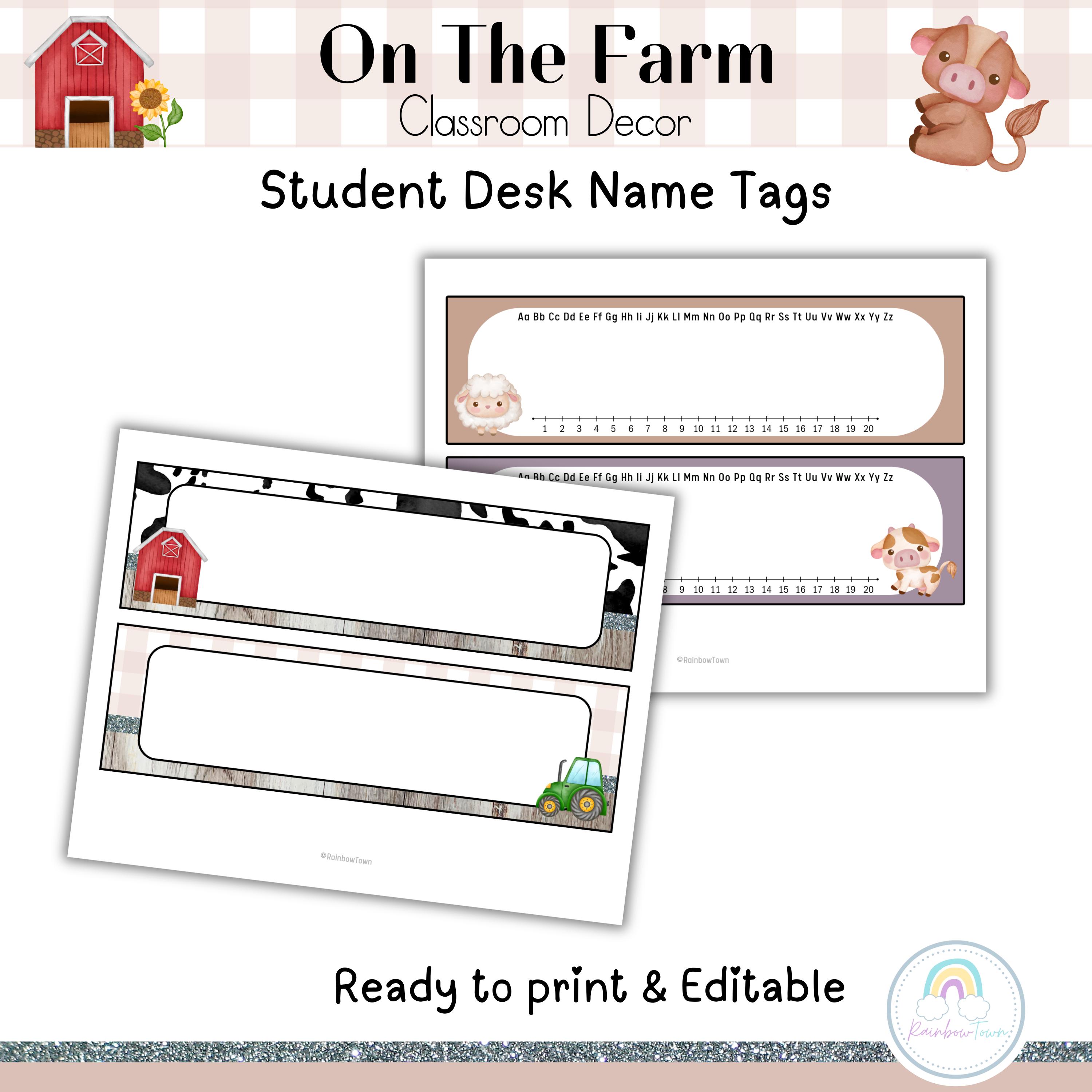 Editable Student Desk Name Plates Name Tags Farm Theme Neutral ...