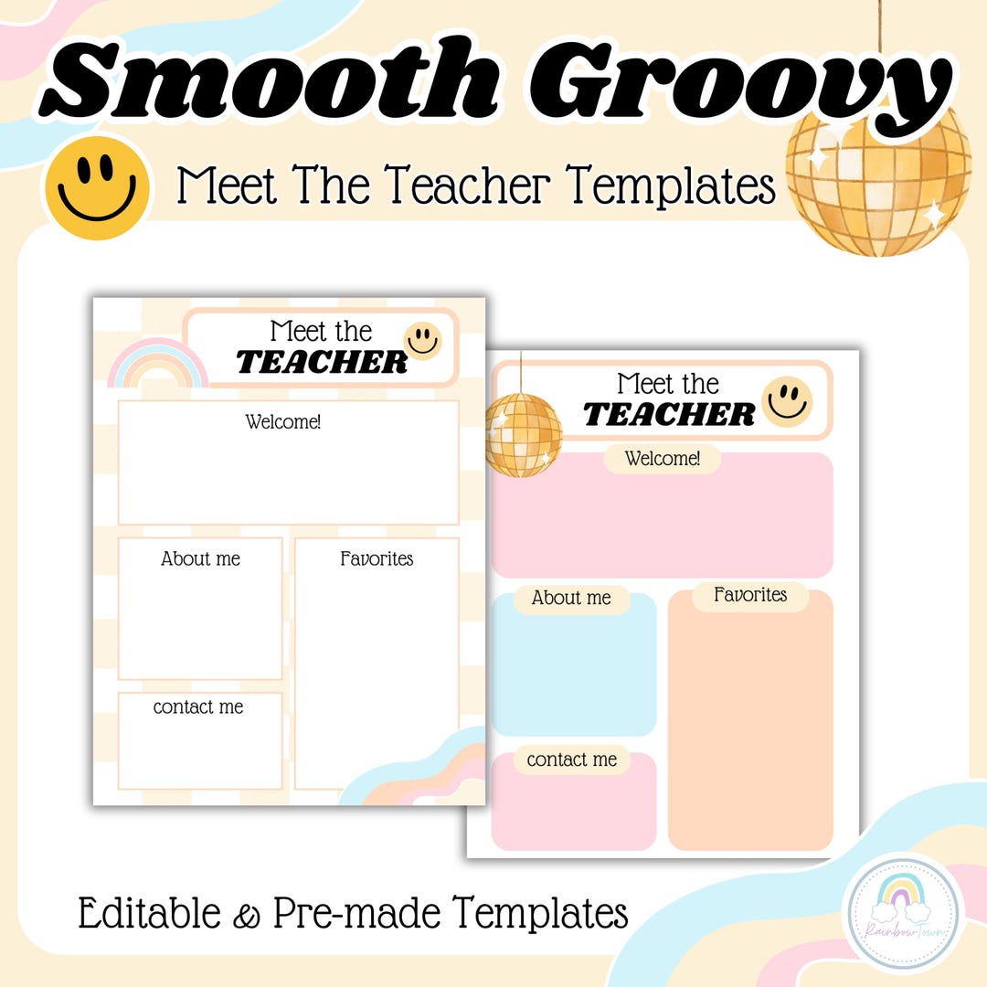 Editable Meet the Teacher Templates Groovy Pastel Classroom Decor - Etsy