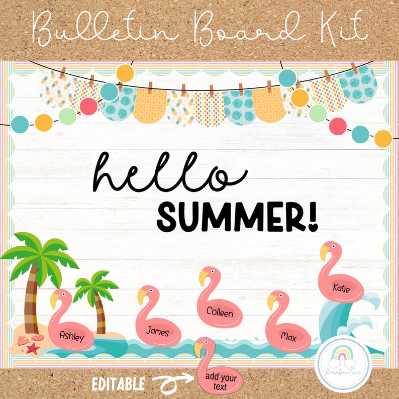 Summer Bulletin Board Kit Flamingo Classroom Decor Printable & Editable ...