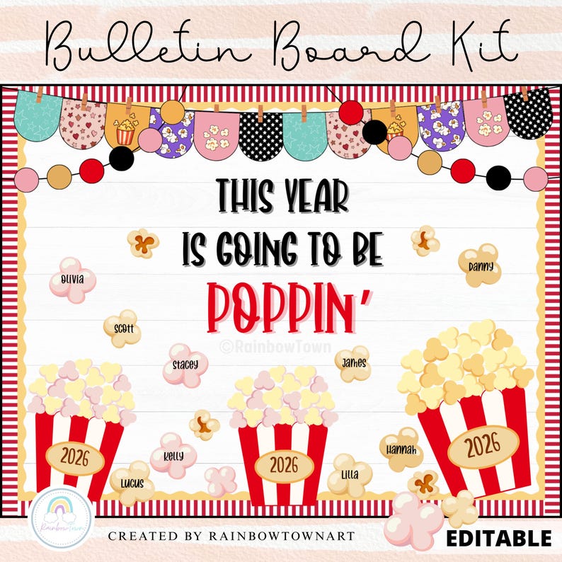New Year Bulletin Board Kit Popcorn Classroom Decor Printable ...