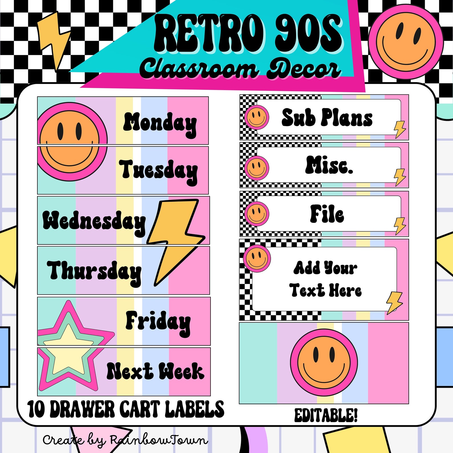 90s Groovy Retro Classroom Decor Bundle Printable Digital - Etsy