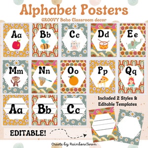 GROOVY BOHO Alphabet Posters BOHO Classroom Decor Editble Templates - Etsy