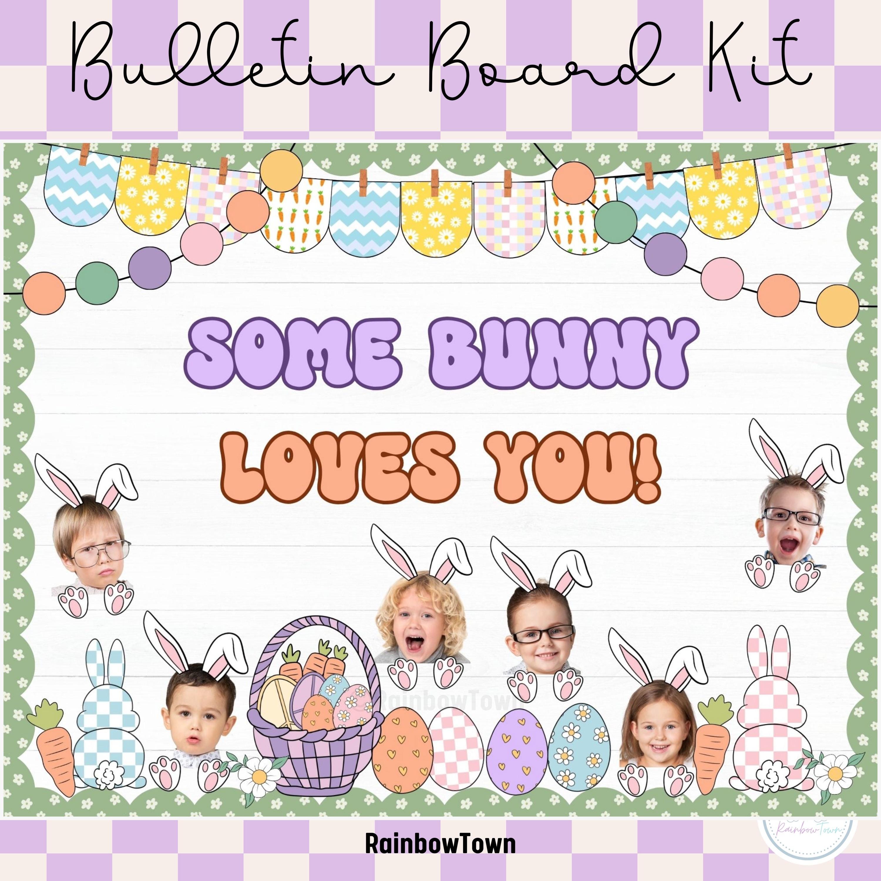 Easter Bulletin Board Kit Groovy Bunny Classroom Decor Printable - Etsy