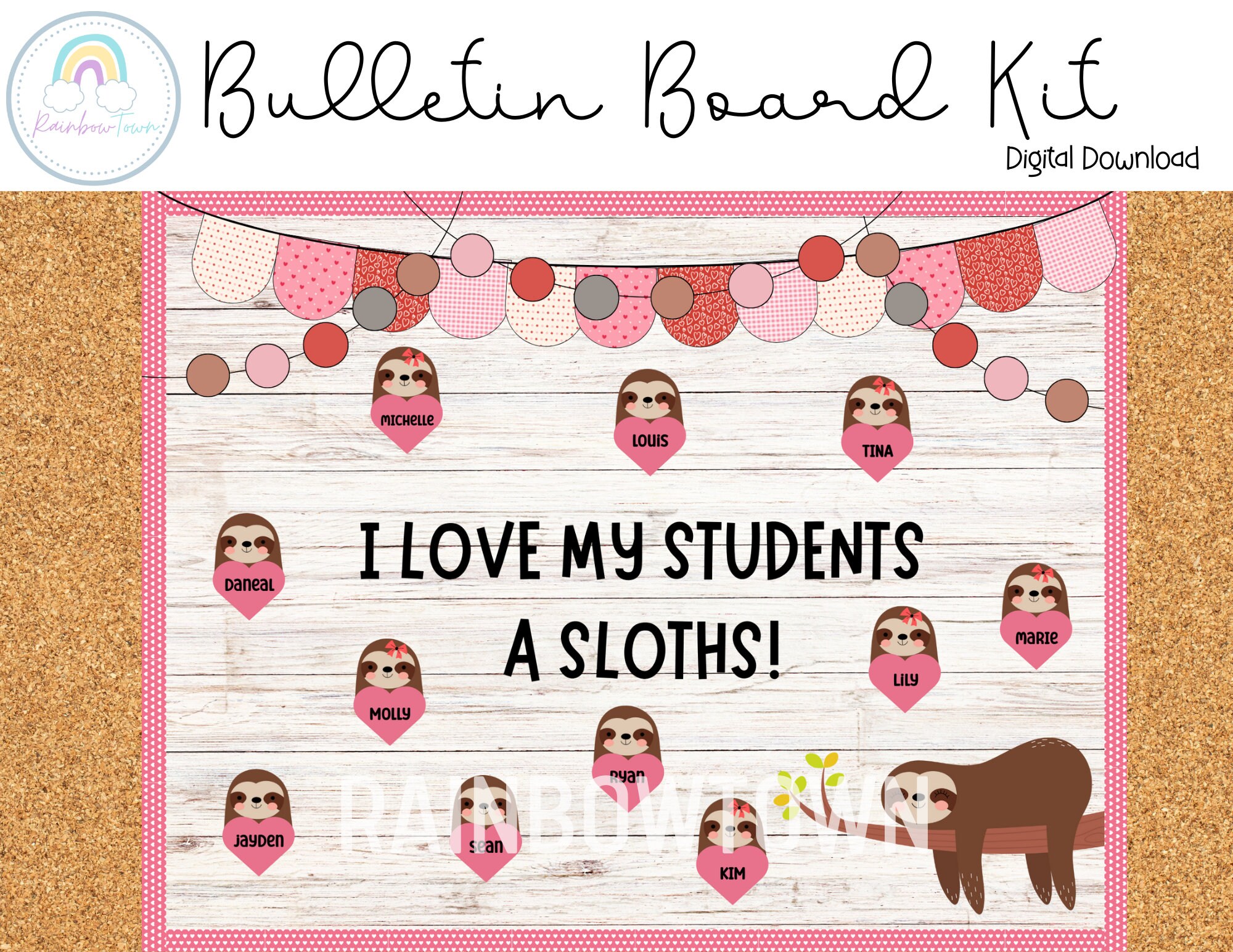 Valentines Day Bulletin Board Kit Classroom Door Decor Printable Sloth ...
