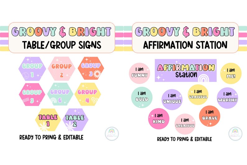 Groovy Bright Classroom Decor Bundle Pastel Theme Printable & Editable ...