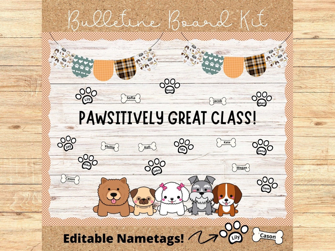 AWAYS BE PAWSITIVE Puppy Bulletin Board Kit Paw Back to School ...