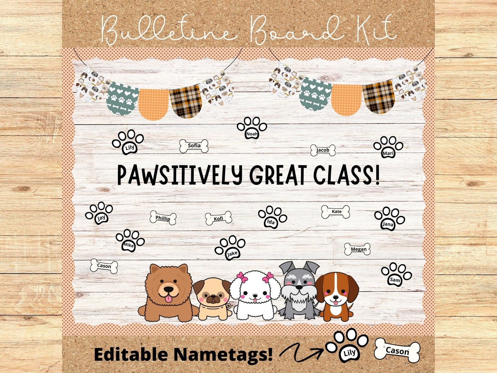 Back to School Bulletin Board Kit Puppy Paw Classroom Decorations ...