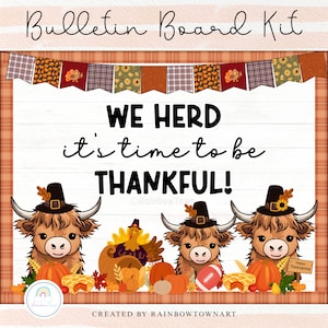 Thanksgiving Bulletin Board Kit Highland Cow Thankful Fall Classroom ...