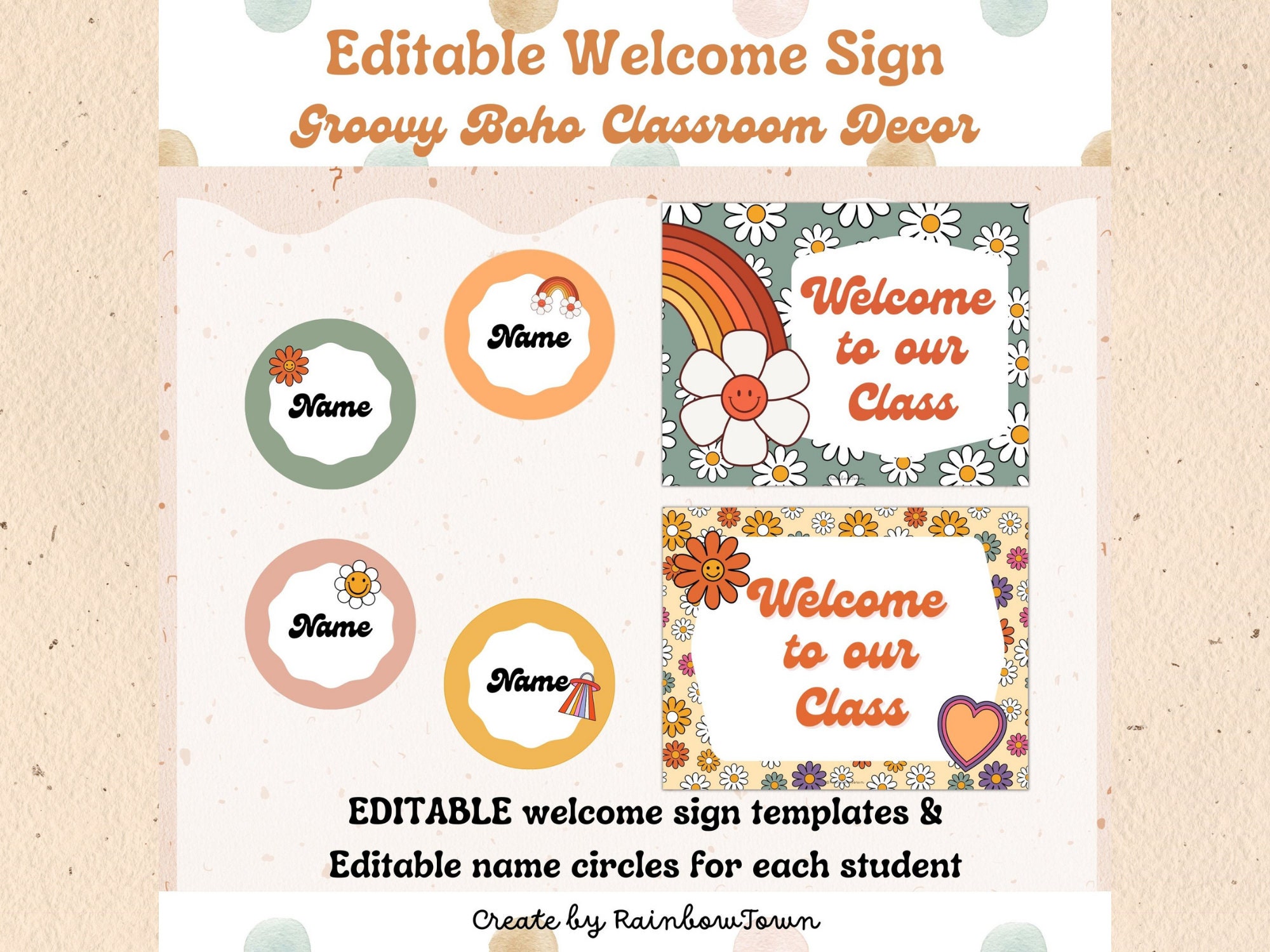 Welcome Sign Display Back to School Bulletin Board Groovy Boho - Etsy