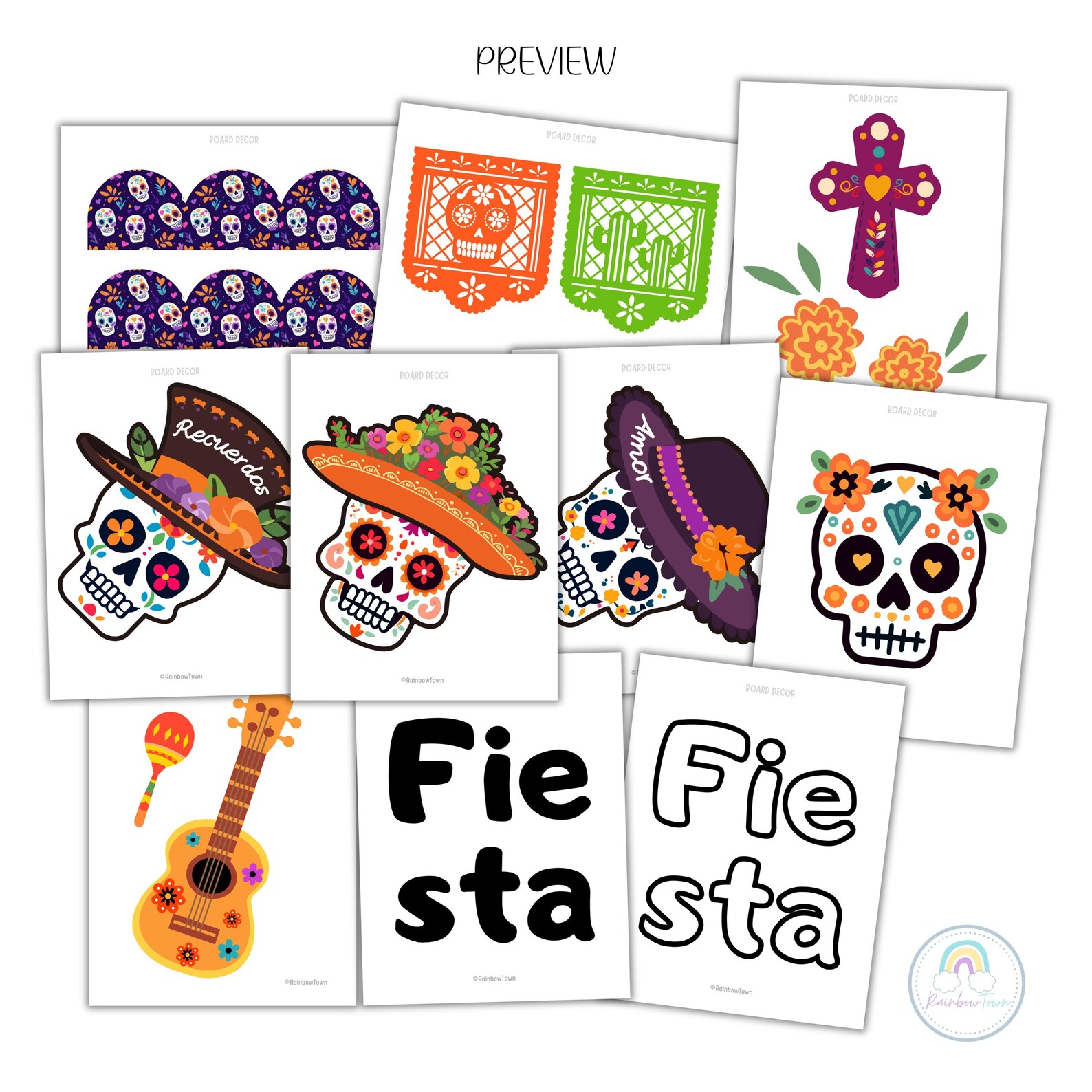 Day of the Dead Bulletin Board Kit Día De Los Muertos Spanish Classroom ...