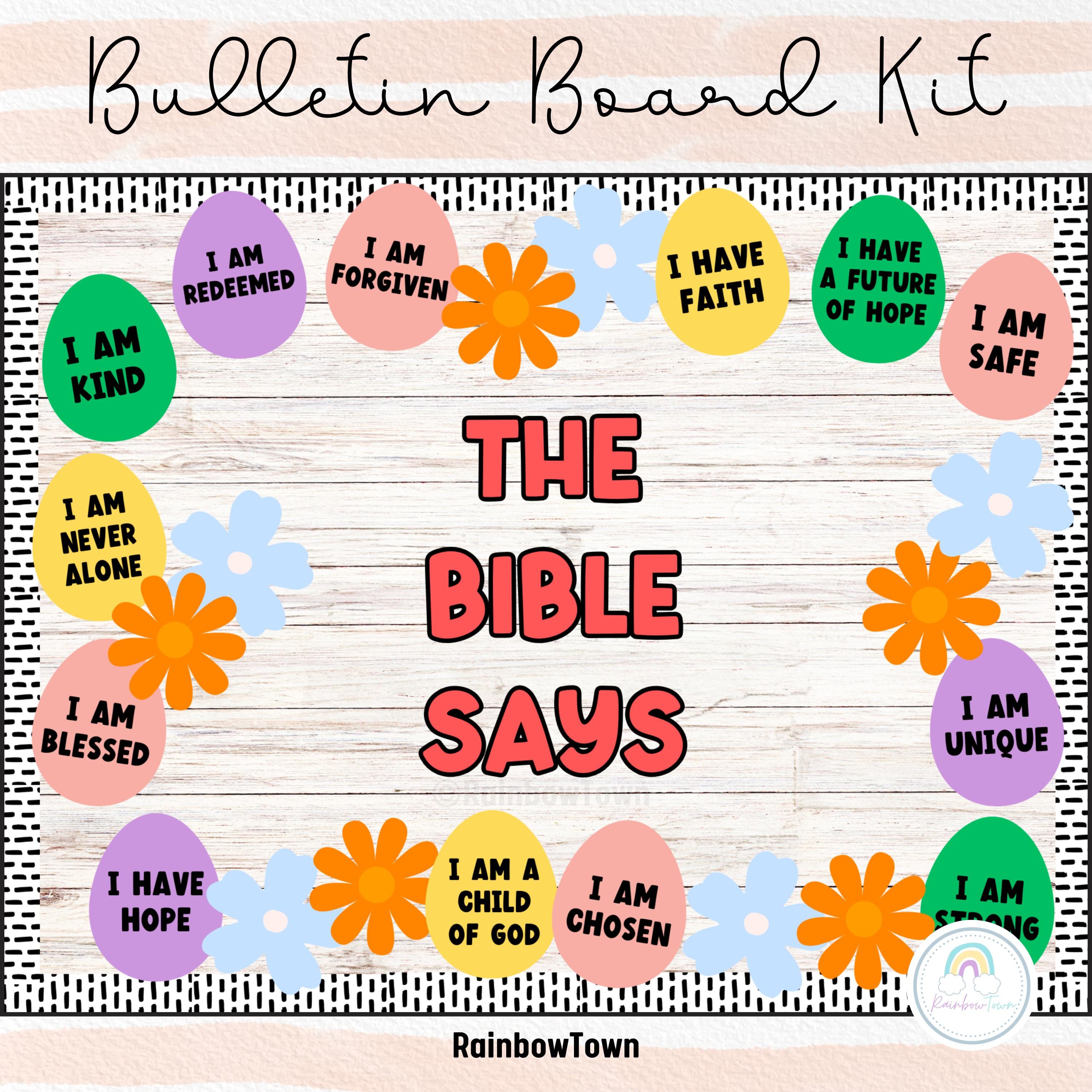 Easter Bulletin Board Kit Bible Affirmations Classroom Decor Printable ...