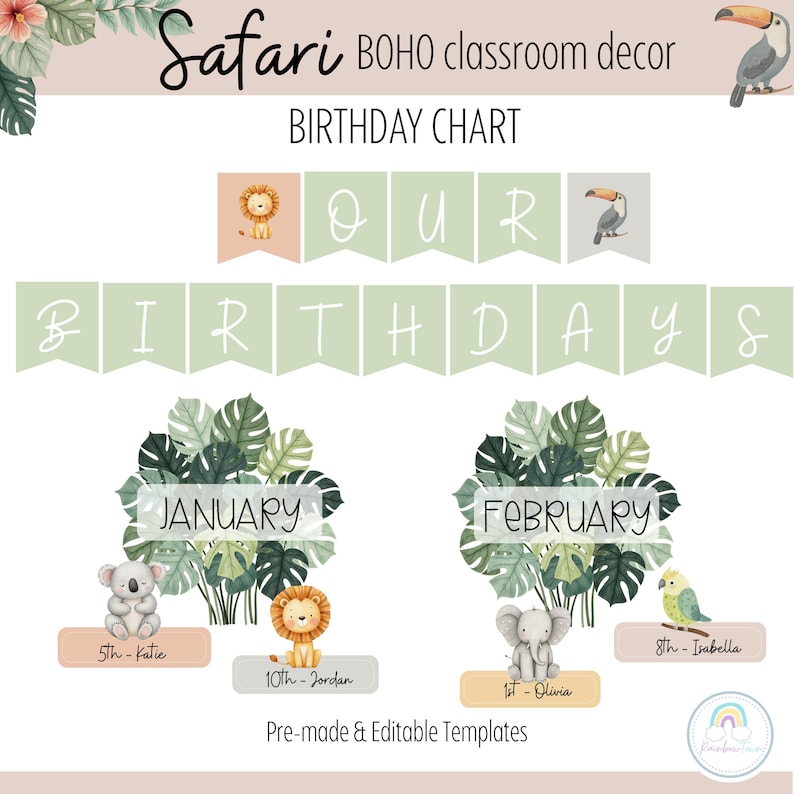 Safari Classroom Decor Bundle Boho Jungle Theme Decorations Printable ...