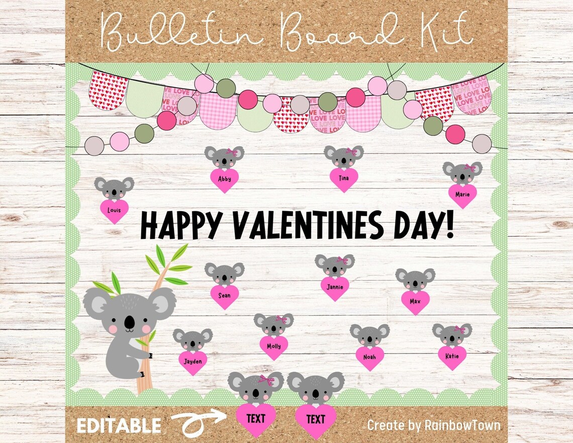 Valentine's Day Bulletin Board Koala Classroom Decor Printable Editable ...