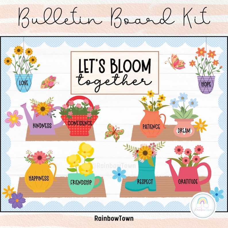 Spring Bulletin Board Kit Let Bloom Together Classroom Decor Printable ...