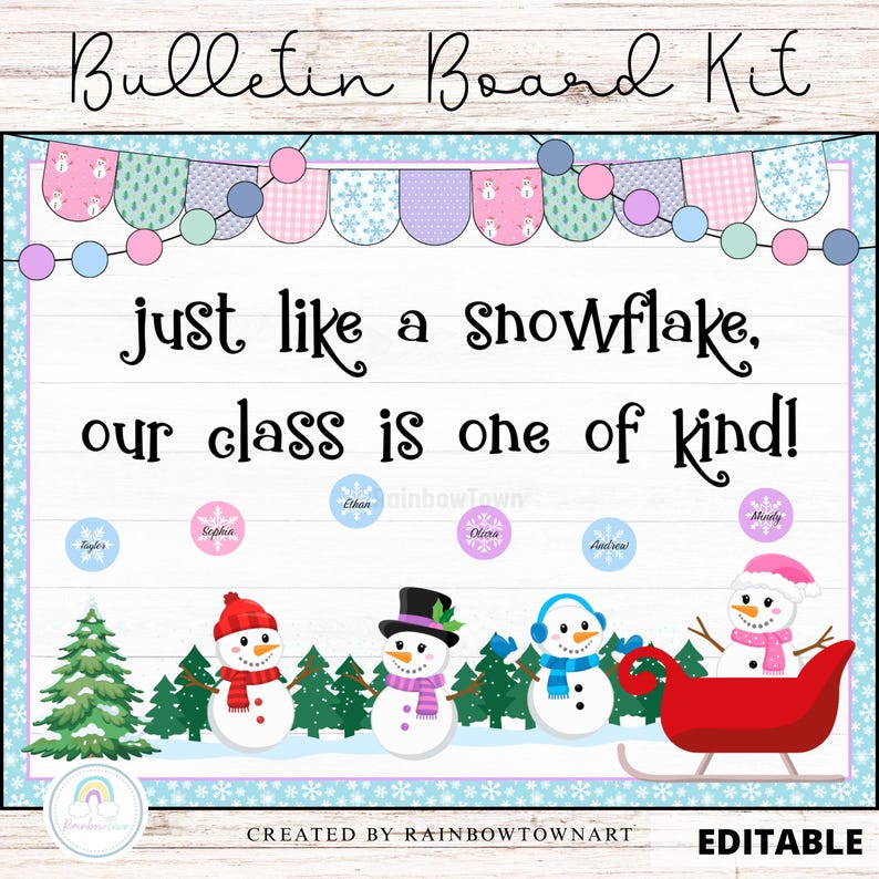 Winter Bulletin Board Kit Snowflakes Classroom Decorations Editable ...