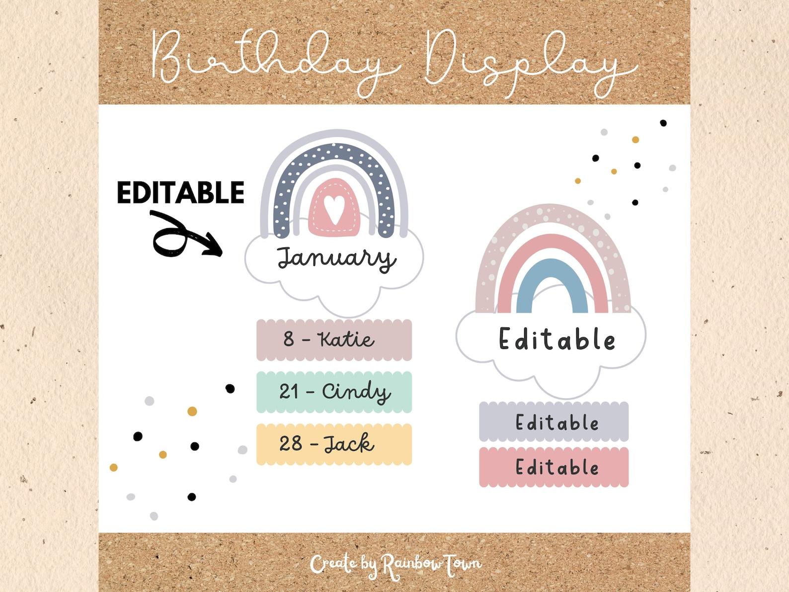 BOHO Rainbow Birthday Bulletin Board Birthday Display Editable - Etsy