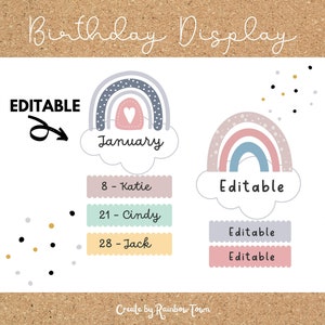 BOHO Rainbow Birthday Bulletin Board Birthday Display Editable - Etsy