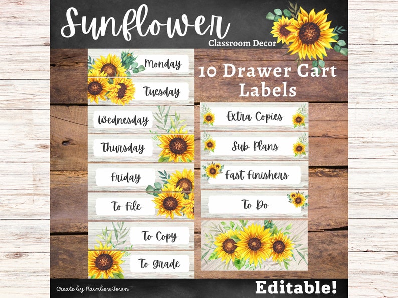 Sunflower Farmhouse Classroom Decor BUNDLE Editable - Etsy