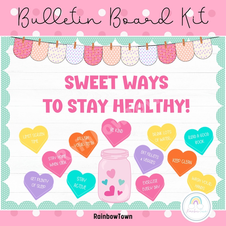 Valentine's Day Bulletin Board Kit Healthy Habits School Nurse Decor ...
