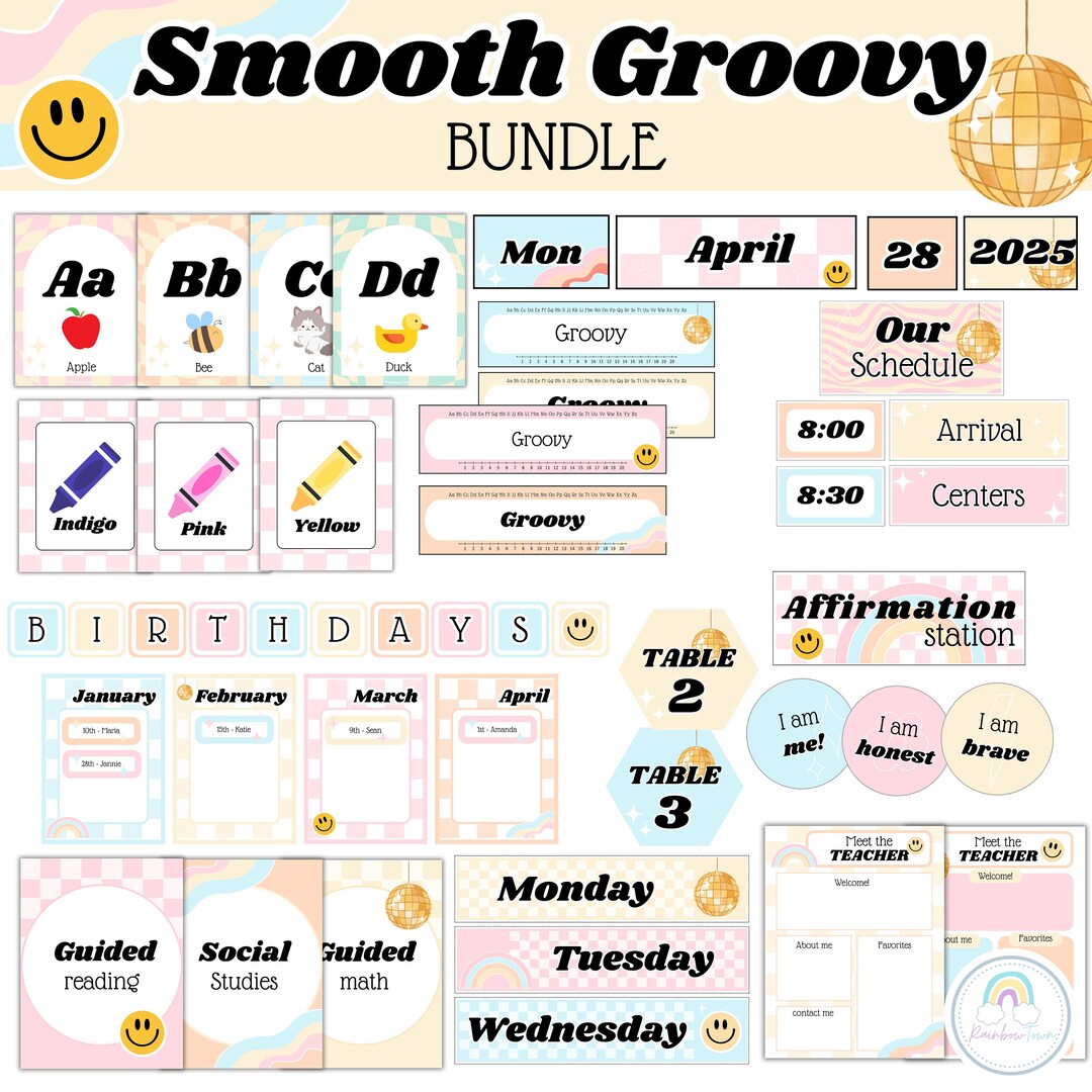 Groovy Retro Pastel Classroom Decor Bundle Classroom Theme Printable - Etsy
