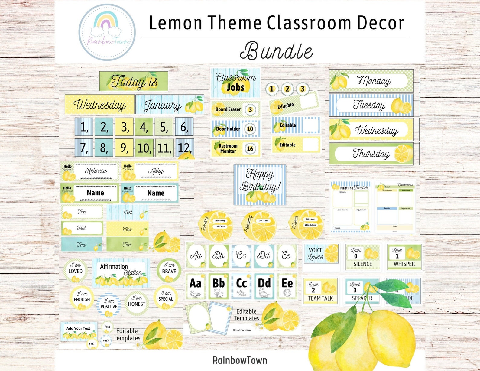 Lemon Classroom Decor Bundle Modern Farmhouse Theme Printable ...
