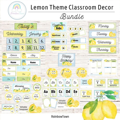Lemon Classroom Decor Bundle Lemon Modern Farmhouse Classroom Etsy