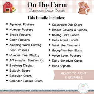 Farm Animal Classroom Decor Bundle Printable & Editable - Etsy