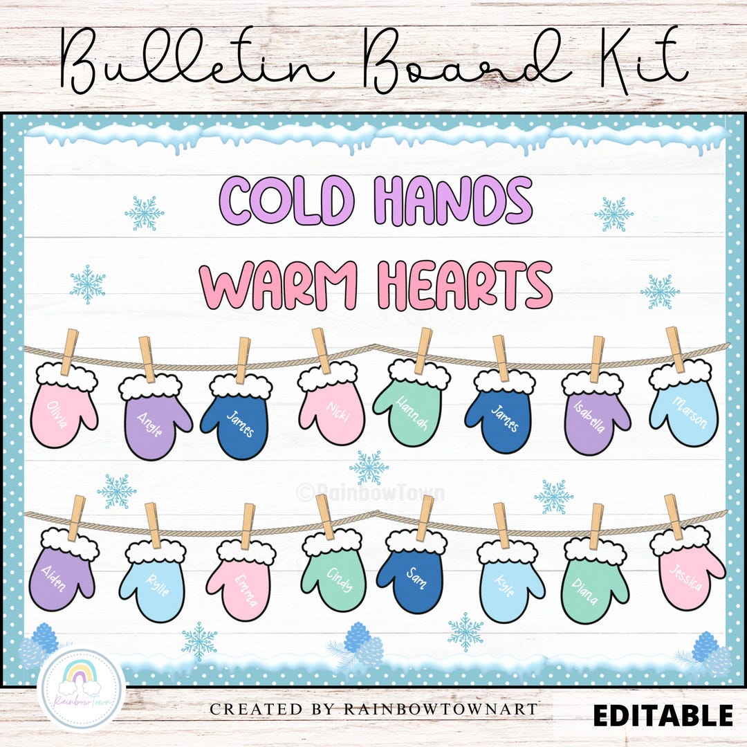 Winter Bulletin Board Kit Mitten Classroom Decorations Editable ...
