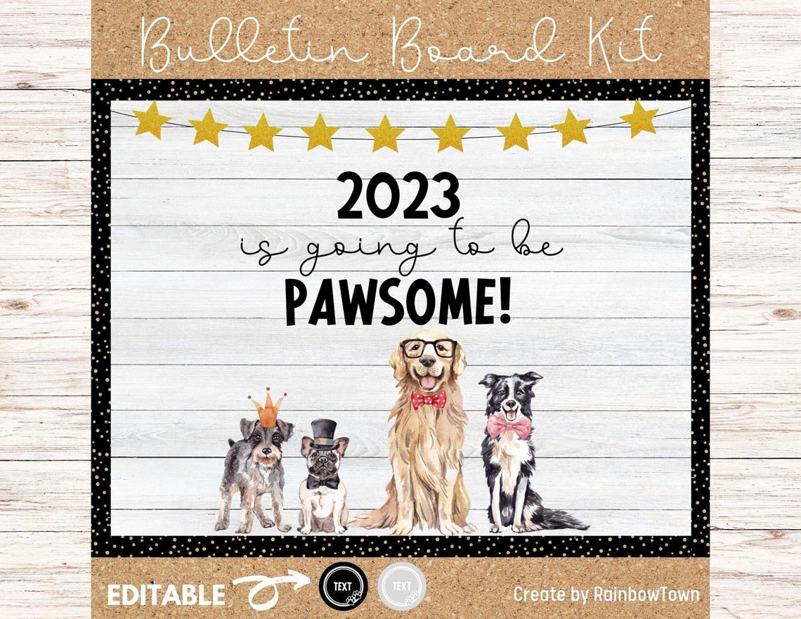 New Year January Bulletin Board Kit Door Decor Editable Dogs Theme - Etsy