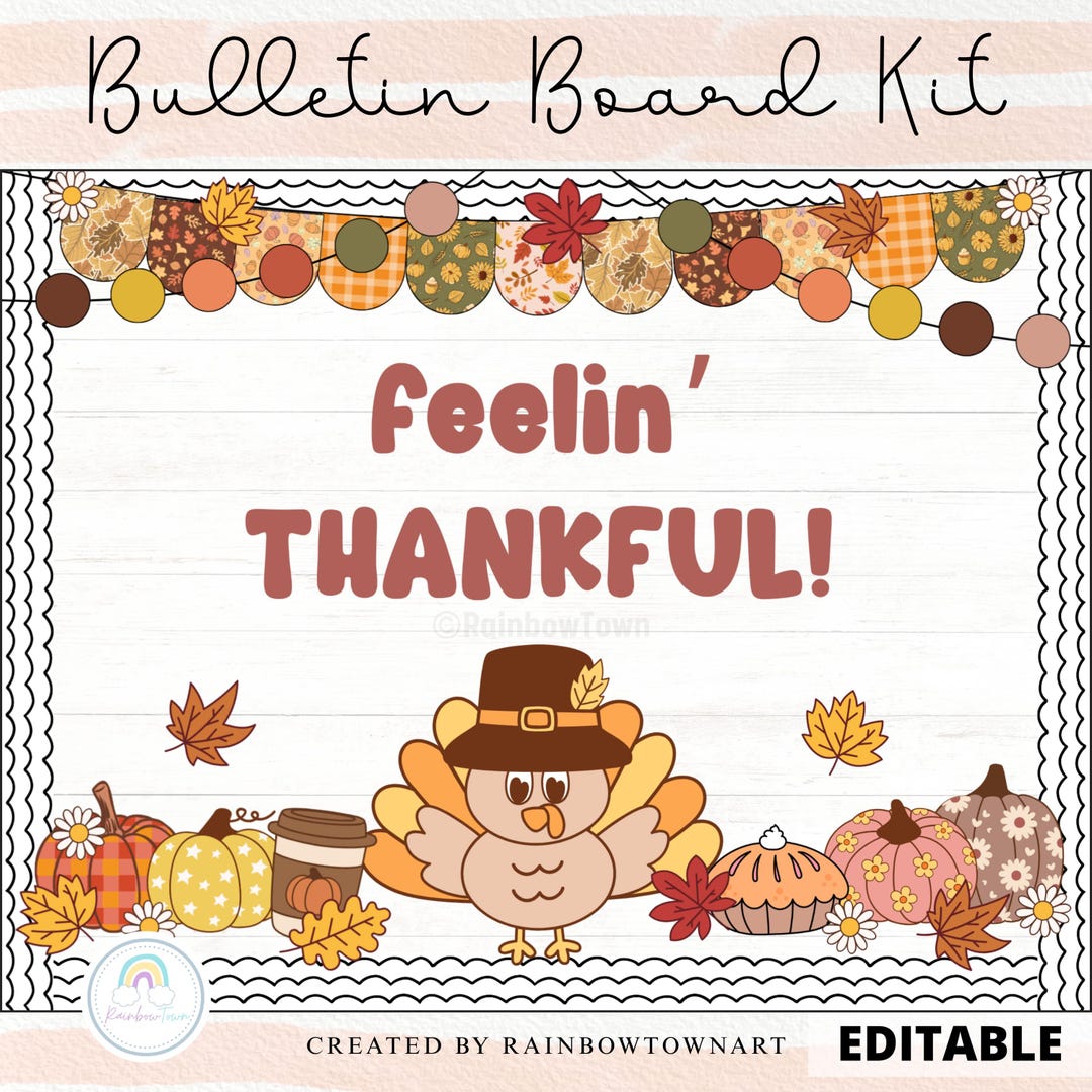 Thanksgiving Bulletin Board Kit Turkey Classroom Decor Editable ...