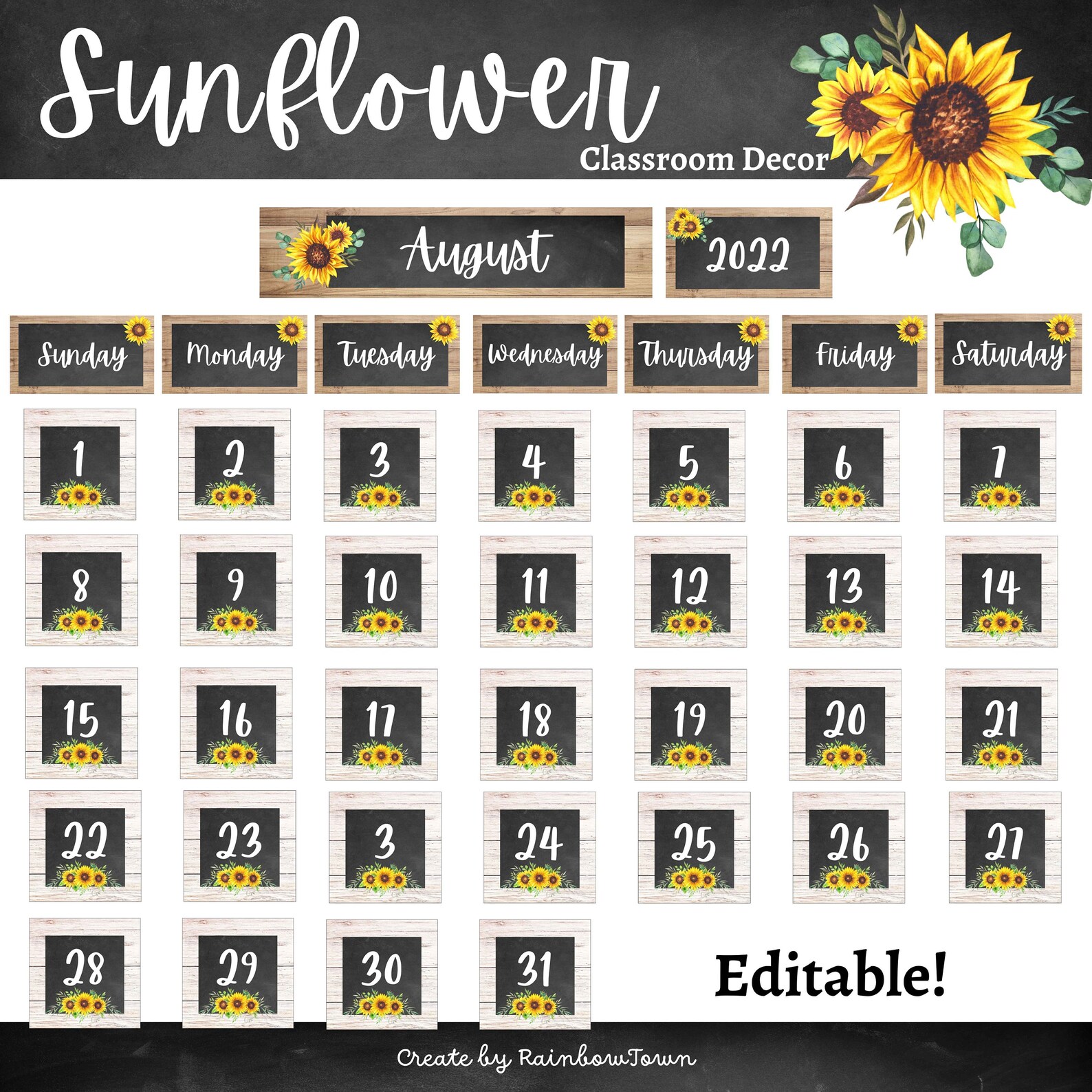 Sunflower Farmhouse Classroom Decor BUNDLE Editable - Etsy