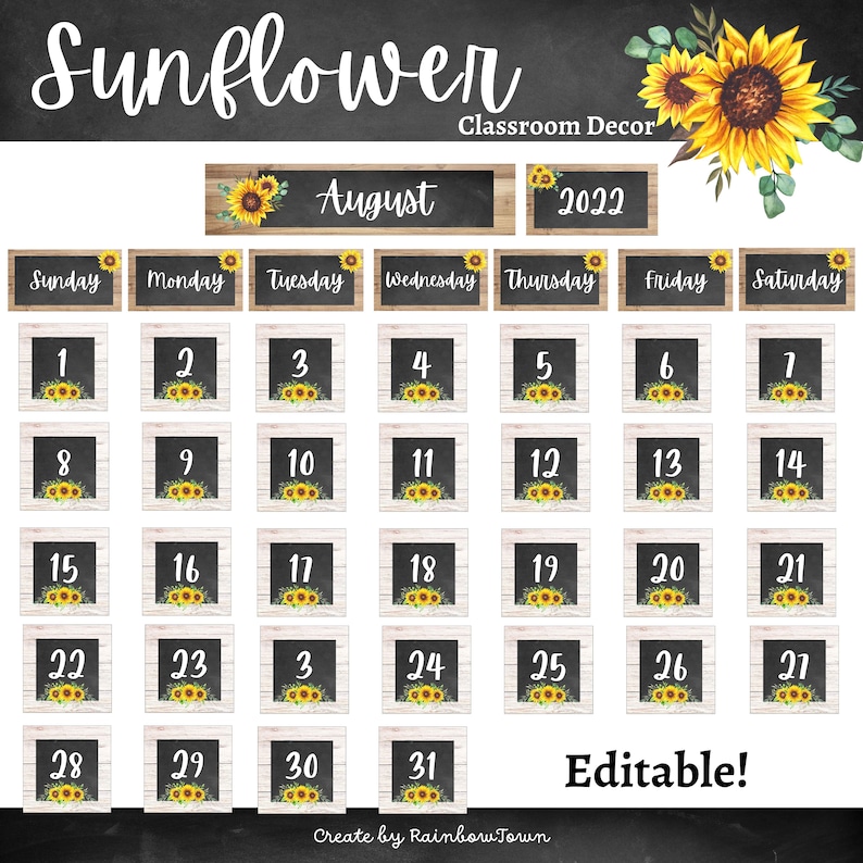 Sunflower Farmhouse Classroom Decor BUNDLE Editable - Etsy