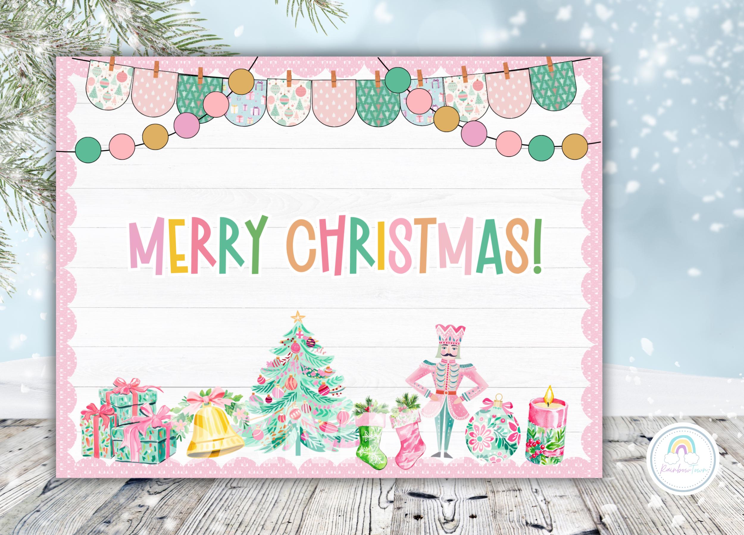 Christmas Bulletin Board Kit Preppy Pink Christmas Classroom Decor ...