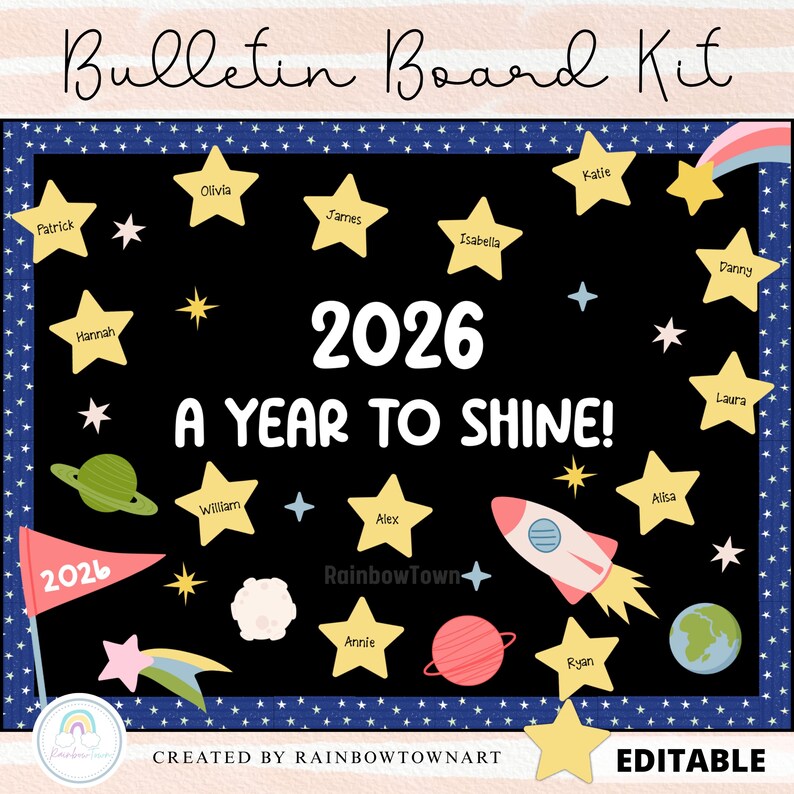 New Year Bulletin Board Kit Year to Shine Star Classroom Decorations ...