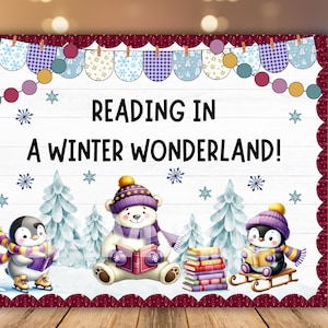 Winter Reading Bulletin Board | Winter Wonderland Library Decor ...