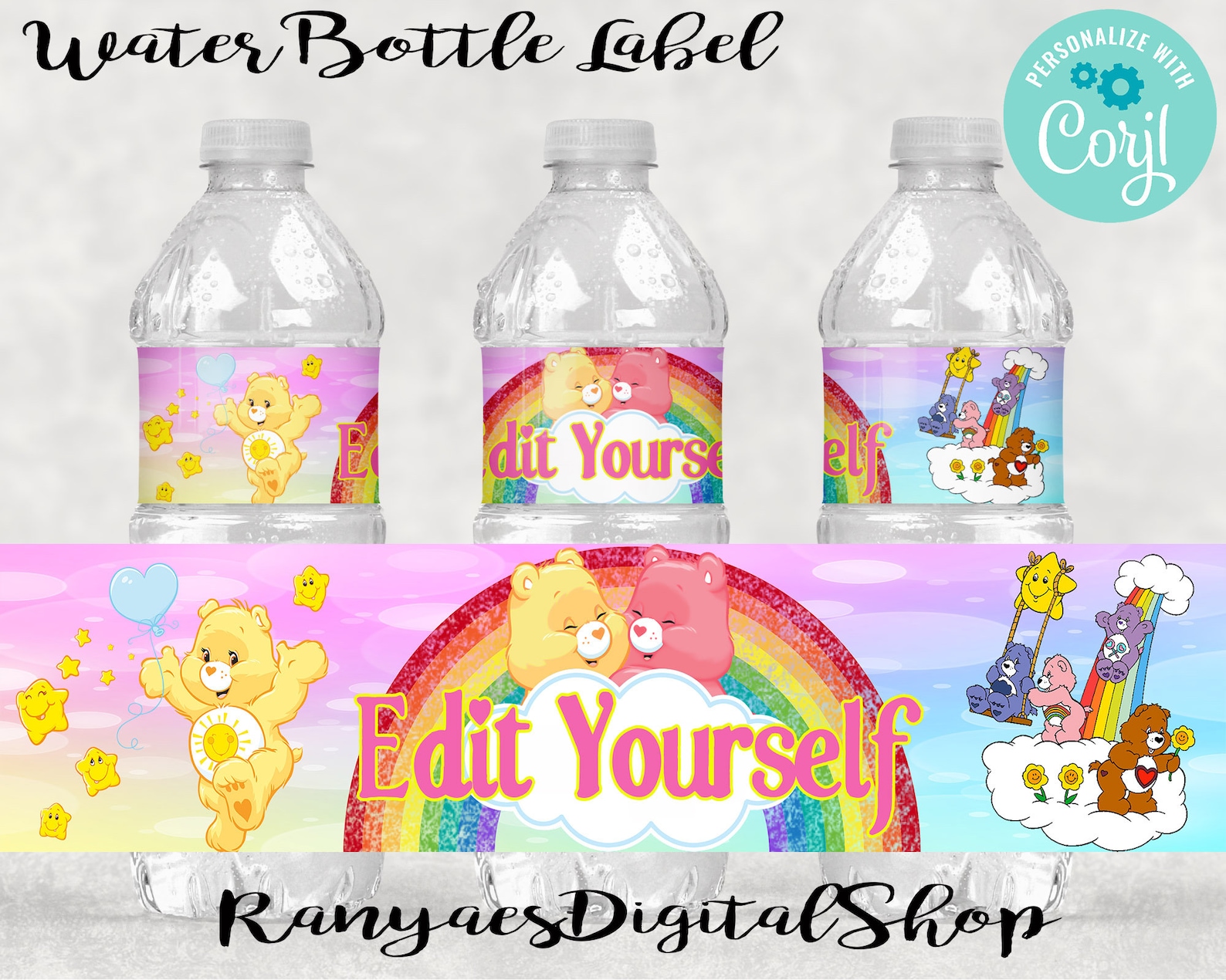EDIT YOURSELF Care Bear Water Bottle Label Care Bear Party - Etsy